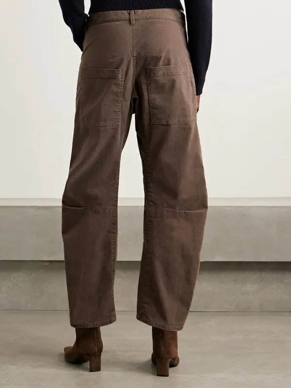 NILI LOTAN Shon Brushed Stretch-cotton Twill Barrel-leg Trousers - Brown