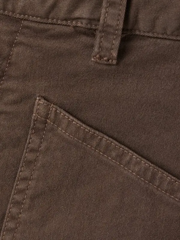 NILI LOTAN Shon Brushed Stretch-cotton Twill Barrel-leg Trousers - Brown