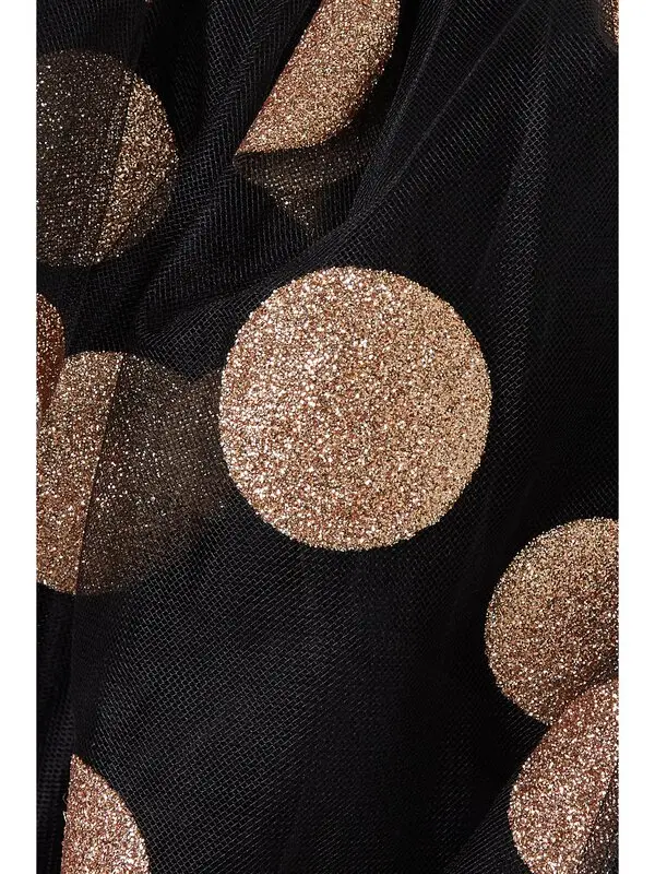 Halpern Cropped Halterneck Polka Dot Tulle Top