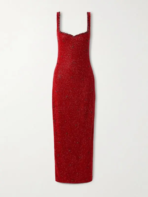 CLIO PEPPIATT Sophia Embellished Stretch-mesh Gown - Red