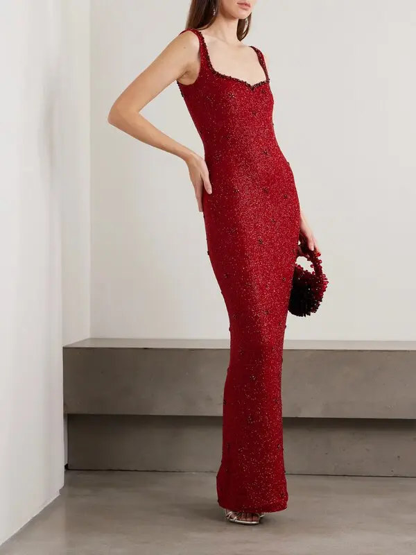 CLIO PEPPIATT Sophia Embellished Stretch-mesh Gown - Red