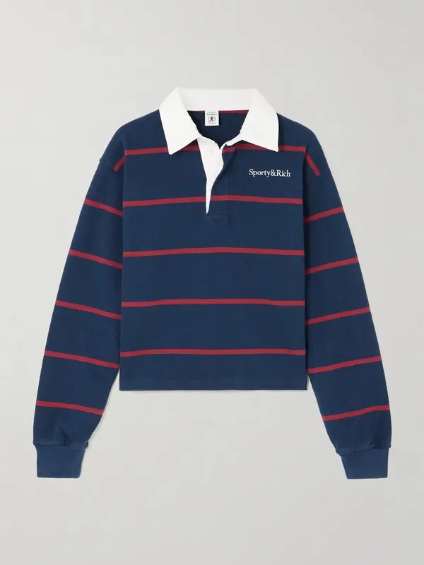SPORTY & RICH Embroidered Striped Cotton Polo Shirt - Multi
