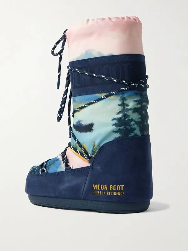 Moon Boot X Guest In Residence Icon Postcard Suede-trimmed Printed Snow Boots - Blue
