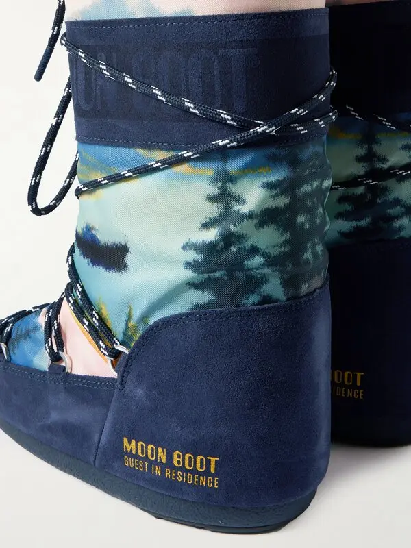 Moon Boot X Guest In Residence Icon Postcard Suede-trimmed Printed Snow Boots - Blue