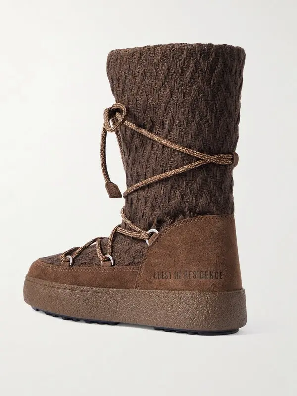 Moon Boot Guest In Residence X Suede-trimmed Knitted Snow Boots - Brown