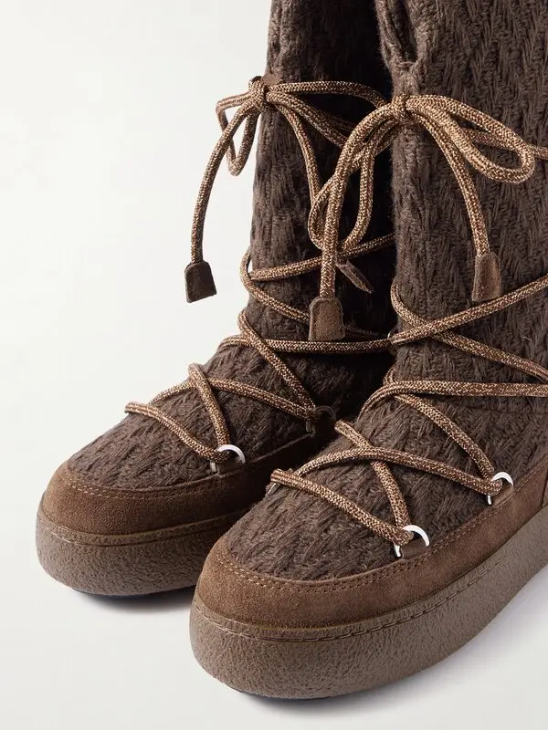 Moon Boot Guest In Residence X Suede-trimmed Knitted Snow Boots - Brown