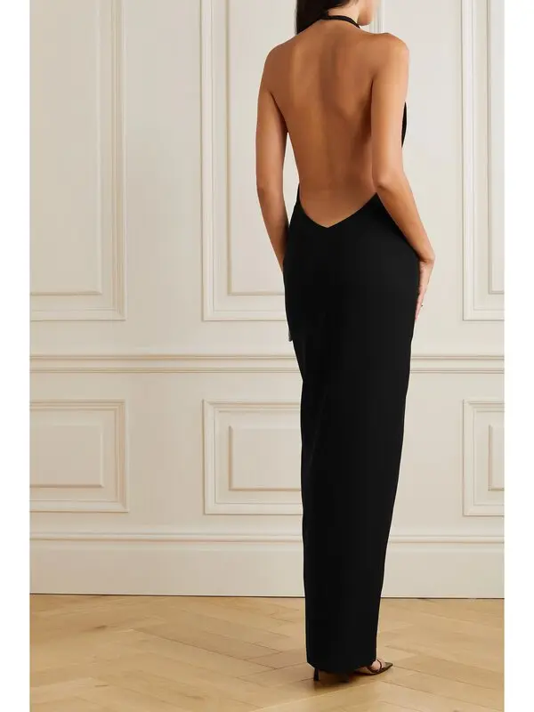 MONOT Crepe Halterneck Maxi Dress With Open Back - Black