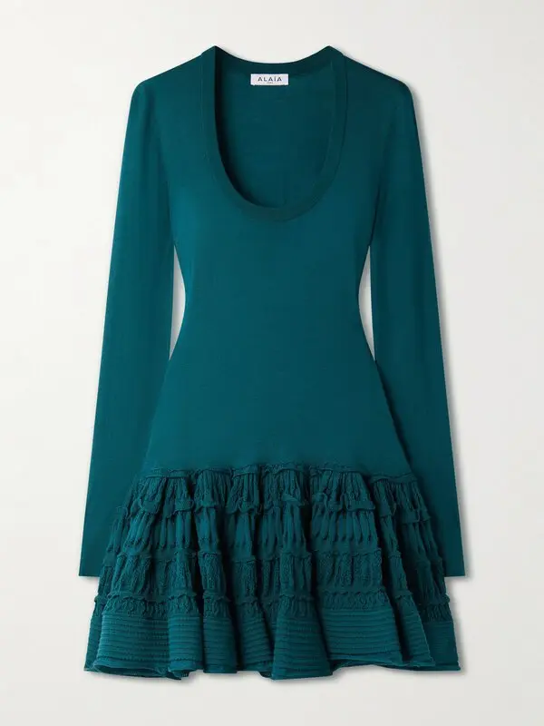 Alaïa Ruffled Wool-blend Mini Dress - Blue
