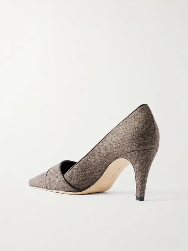 Manolo Blahnik Lulamae 70 Leather-trimmed Tweed Pumps - Brown