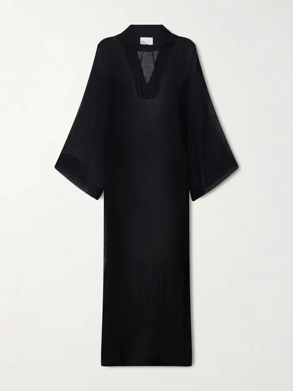 Lisa Marie Fernandez Crinkled Linen-blend Gauze Kaftan - Black