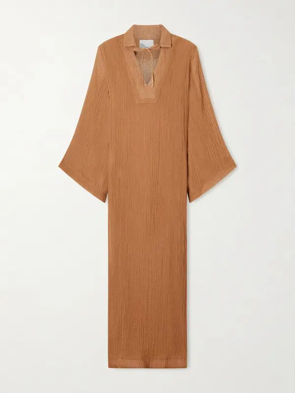 Lisa Marie Fernandez Crinkled Linen-blend Gauze Kaftan - Brown