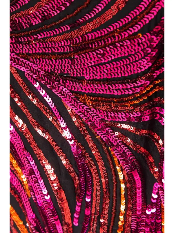 Halpern One-shoulder Sequin Tulle Mini Dress