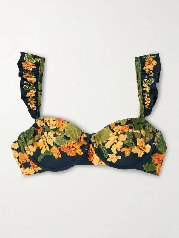 Agua Bendita Kiwi Cordillera Ruffled Floral-print Stretch Recycled Bikini Top - Multi
