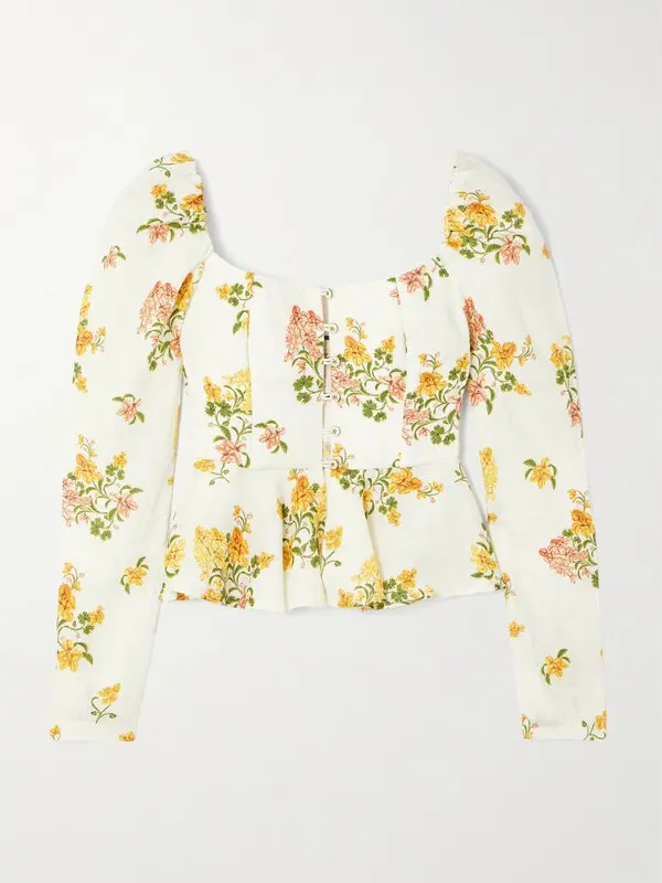 Agua Bendita Bromelia Cordillera Floral-print Linen Peplum Top - Multi