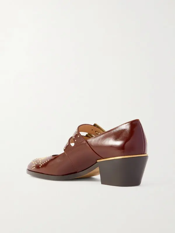 Chloé Susanna Studded Leather Mary Jane Pumps - Brown