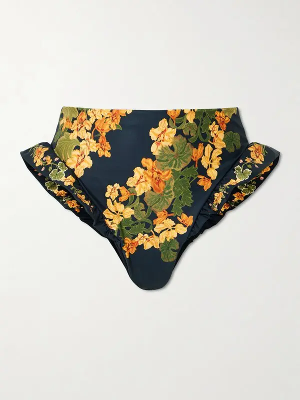 Agua Bendita Jengibre Cordillera Ruffled Floral-print Bikini Briefs - Multi