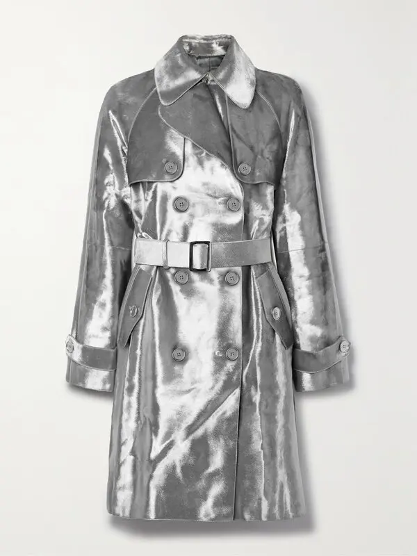 Michael Kors Belted Double-breasted Metallic Calf Hair Trench Coat