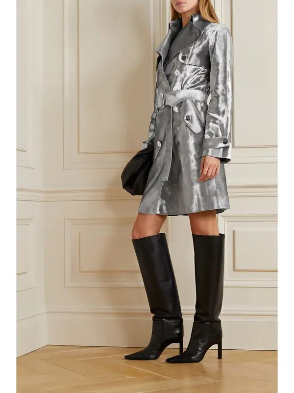 Michael Kors Belted Double-breasted Metallic Calf Hair Trench Coat