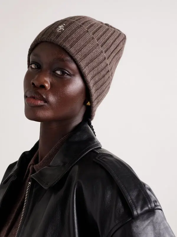 SPORTY & RICH Ribbed Cashmere And Wool-blend Beanie - Brown