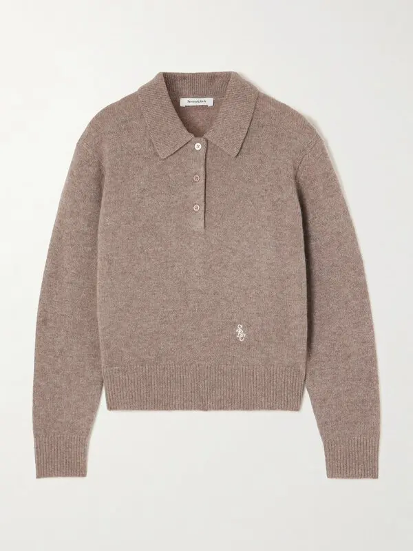 Sporty & Rich Embroidered Cashmere And Wool-blend Polo Sweater