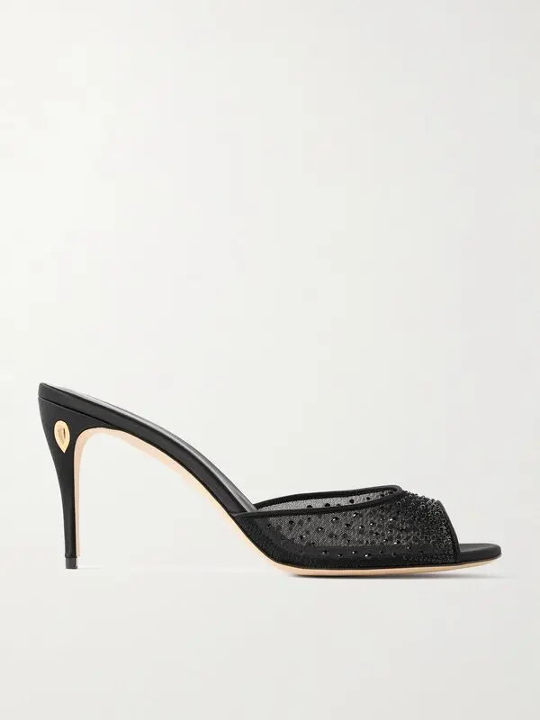 Jennifer Chamandi Guido 85 Crystal-embellished Mesh Mules - Black