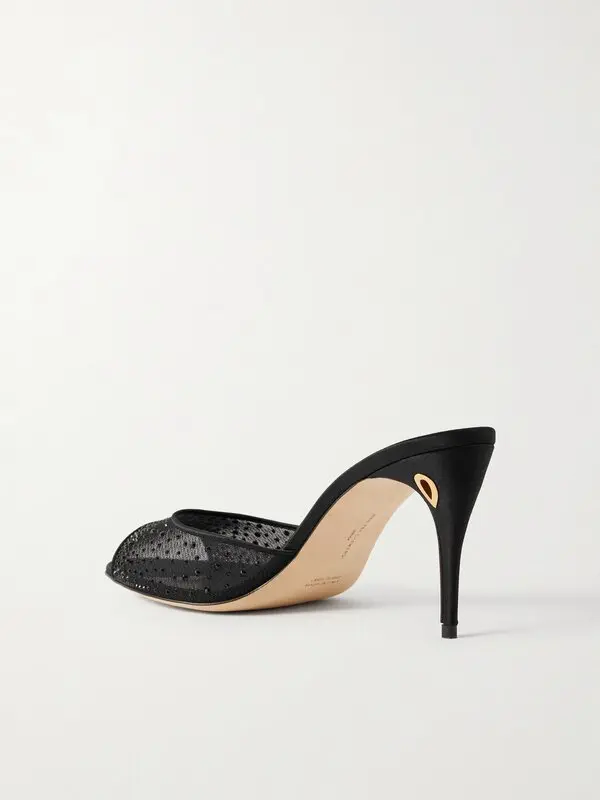 Jennifer Chamandi Guido 85 Crystal-embellished Mesh Mules - Black