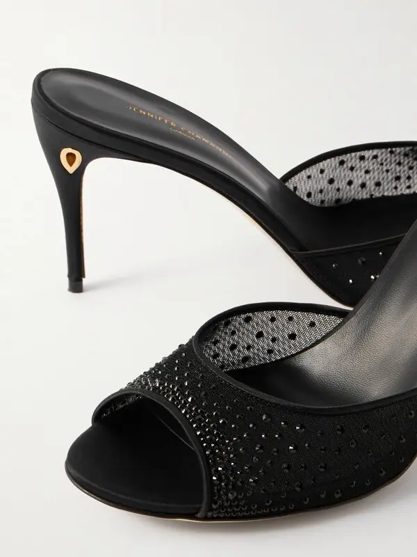 Jennifer Chamandi Guido 85 Crystal-embellished Mesh Mules - Black
