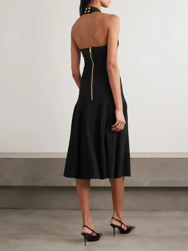Balmain Ribbed Jersey Halterneck Midi Dress