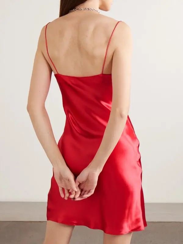 Balmain Draped Satin Mini Dress - Red