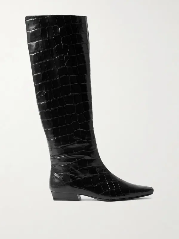 Staud Wally Croc-effect Leather Knee High Boots - Black
