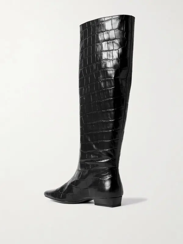 Staud Wally Croc-effect Leather Knee High Boots - Black