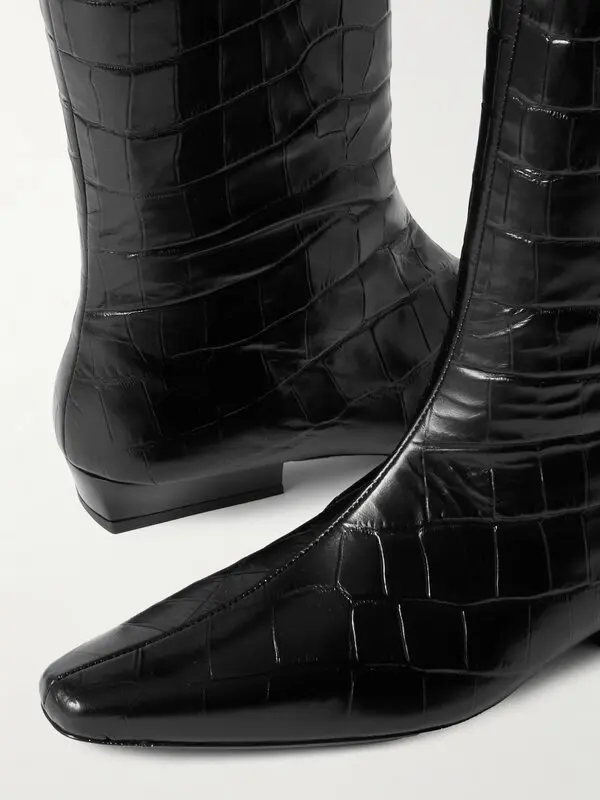 Staud Wally Croc-effect Leather Knee High Boots - Black