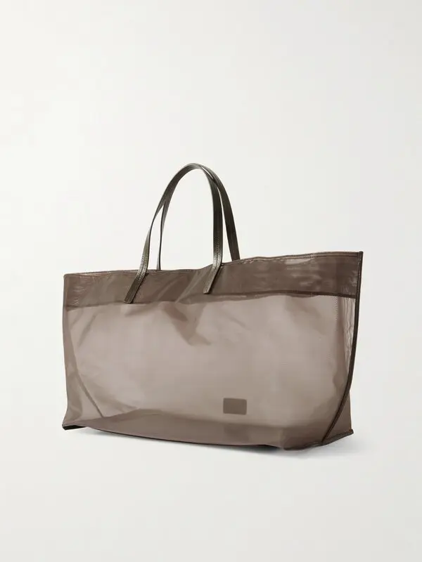 Staud Christos Leather-trimmed Mesh Tote - Brown