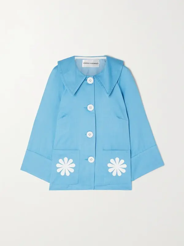 Sindiso Khumalo Floral-print Cotton-gabardine Jacket - Blue