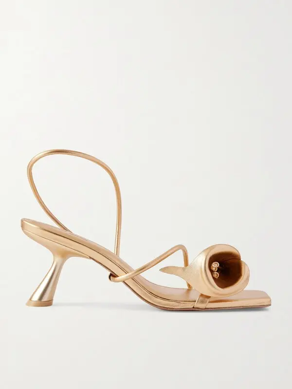 Cult Gaia Ria Embellished Metallic Leather Slingback Sandals