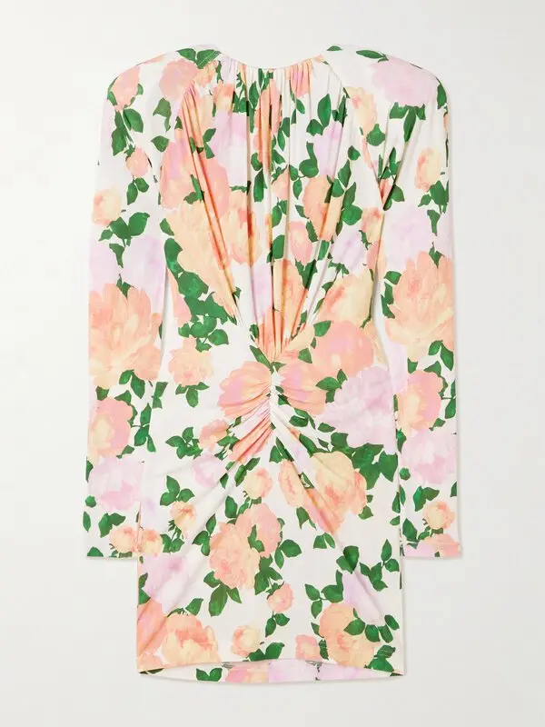 Stella McCartney Gathered Floral-print Jersey Mini Dress - Multi