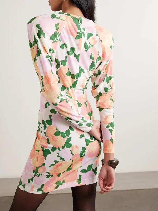Stella McCartney Gathered Floral-print Jersey Mini Dress - Multi