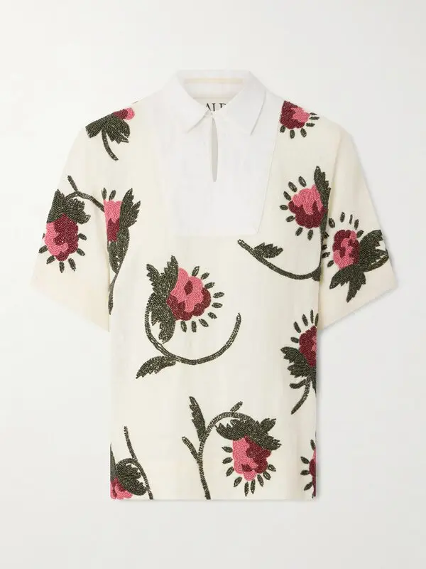 S.S.DALEY Iona Bead-embellished Linen Shirt - Neutrals