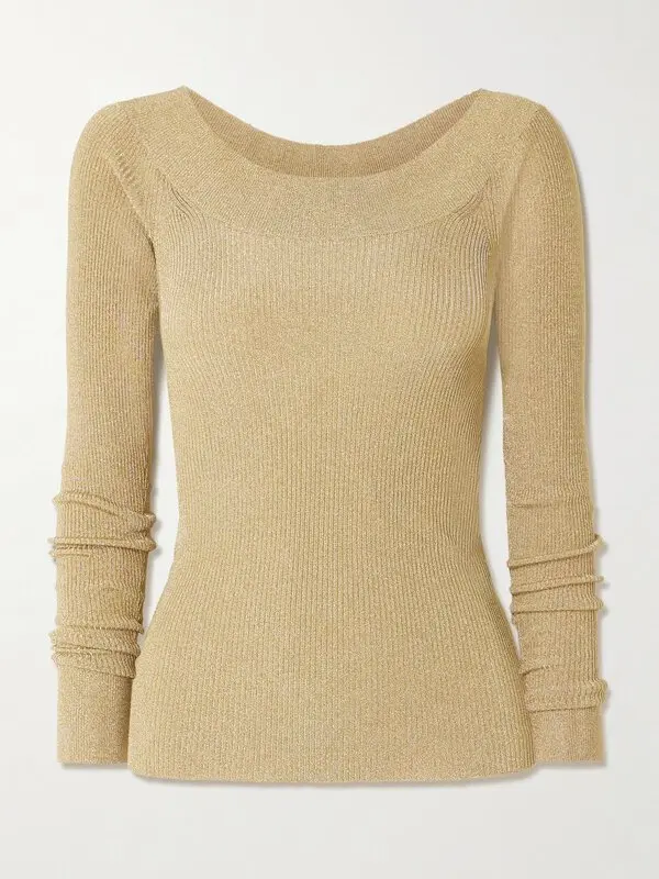 Stella McCartney Metallic Ribbed-knit Top - Gold