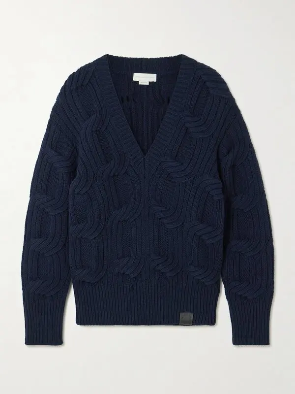 Stella McCartney Falabella Cable-knit Wool V-neck Sweater - Blue