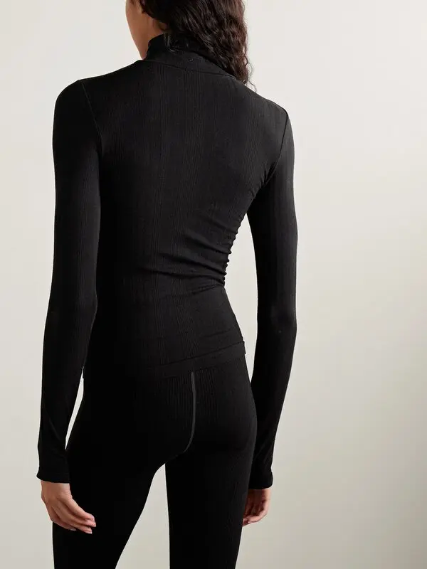 Cordova Sol" Ribbed Stretch-jersey Turtleneck Top - Black