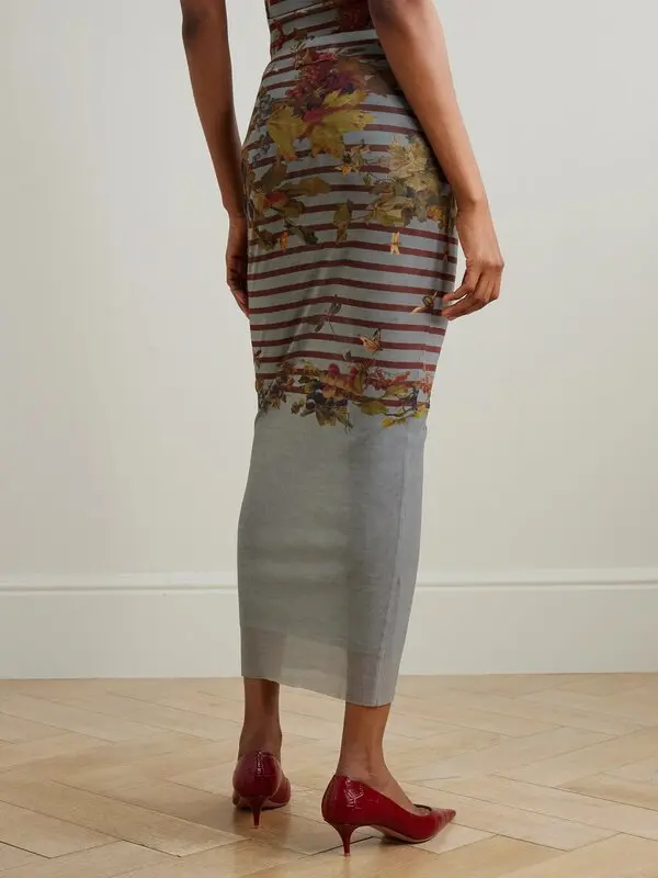 JEAN PAUL GAULTIER Marinière Grape Printed Mesh Midi Skirt - Gray