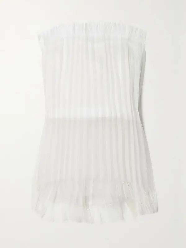 INTERIOR The Briony Strapless Pleated Silk-organza And Mesh Top - Ecru