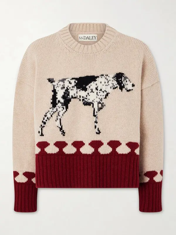 S.S.DALEY Intarsia Dalmatian Motif Wool Sweater