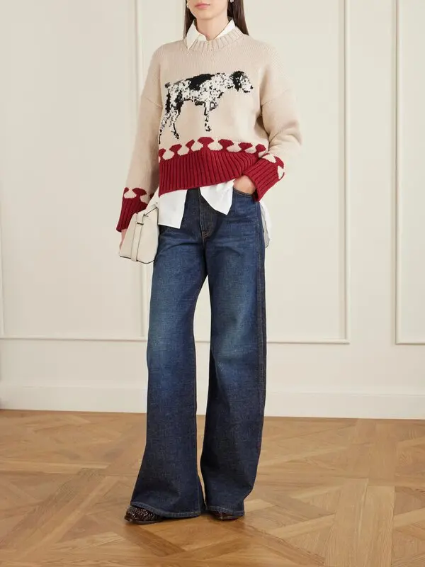S.S.DALEY Intarsia Dalmatian Motif Wool Sweater