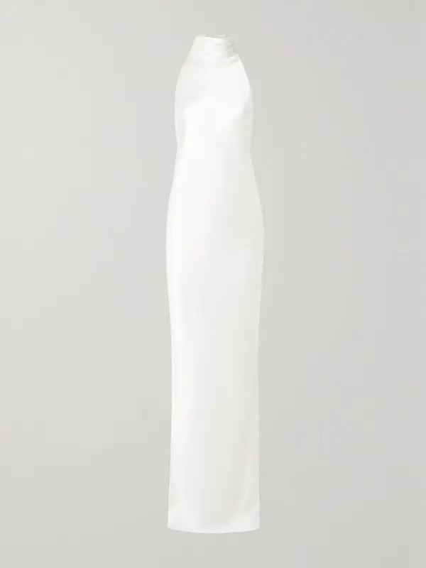 Brandon Maxwell Open-back Silk-charmeuse Halterneck Gown - Neutrals