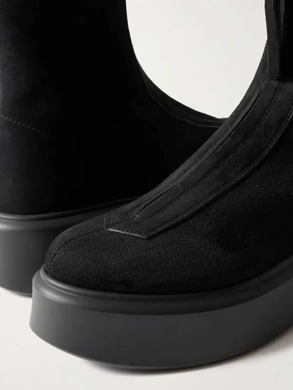 THE ROW Zipped Suede Platform Ankle Boots - Black