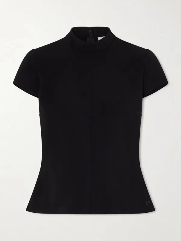 COURREGES Courrèges Crepe Mock Neck Top With Embroidered Logo