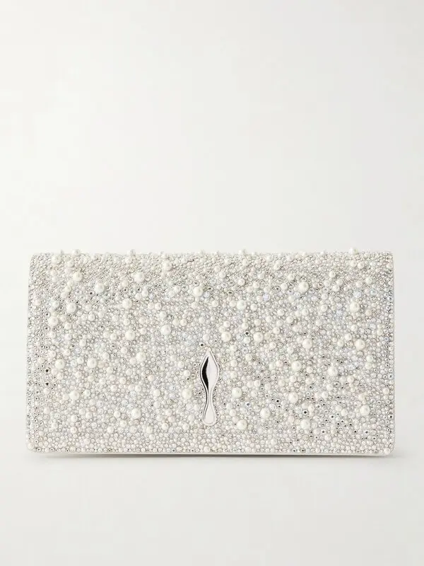 CHRISTIAN LOUBOUTIN Bettina Embellished Metallic Leather Clutch - Silver