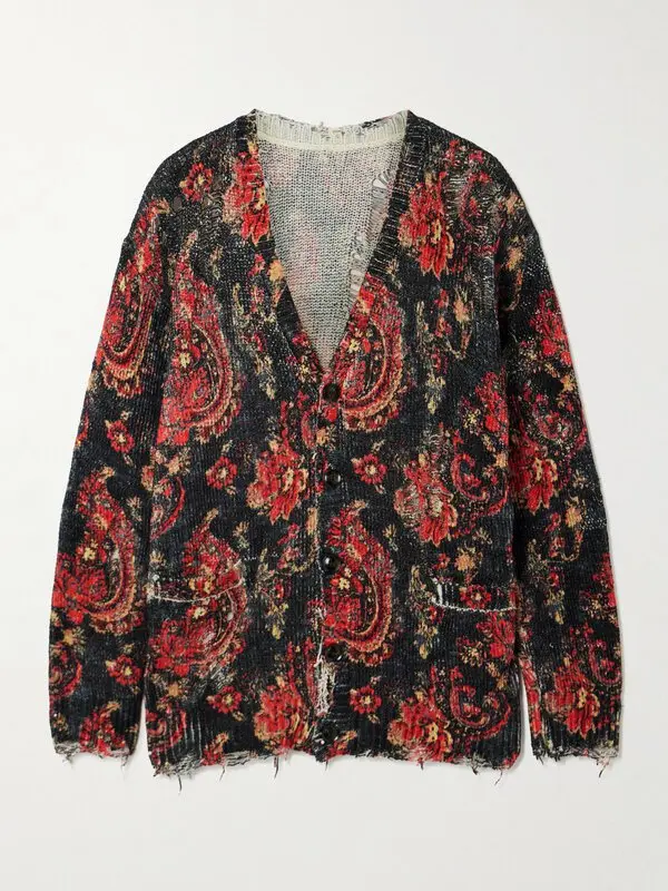 R13 Distressed Printed Cotton Cardigan